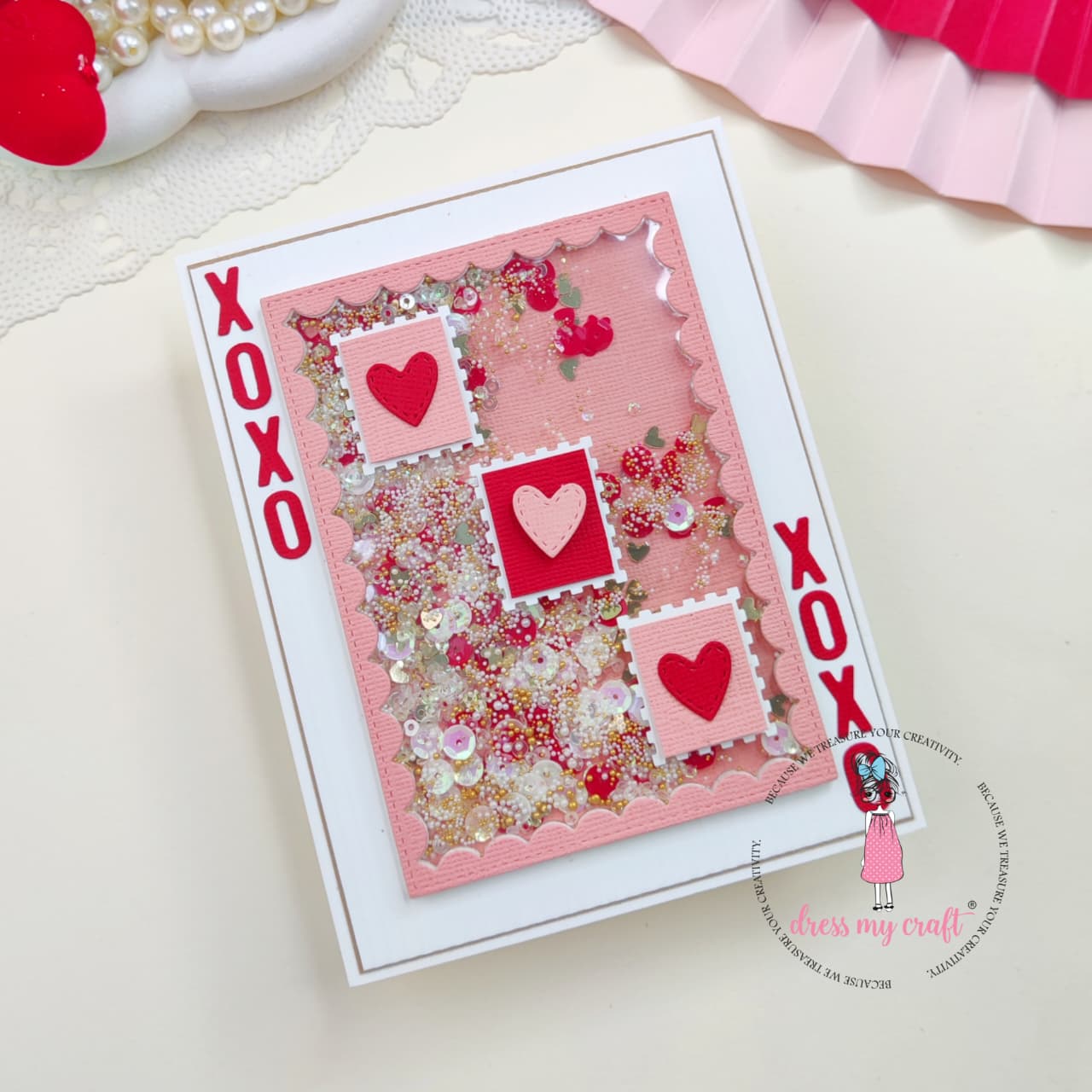 XOXO Shaker Card – Love Theme – Dress my craft
